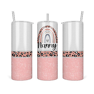 TunlaStore Leopard Nanny Tumbler - Nanny Rainbow Tumbler - Mothers Day Gifts Nanny - Leopard Rainbow Nanny Travel Cup - Tumbler With Straw And Lid - 20 Oz - Insulated Stainless Steel, White