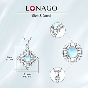LONAGO Witches Knot Synthetic Moonstone Necklace 925 Sterling Silver Wicca Moon Irish Celtic Pendant Jewelry for Women