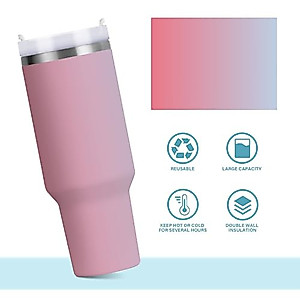 RPLIFE Blue Pink Gradient Stainless Steel Coffee Mug, Insulated Cups with Lids, Coffee Tumbler for Women