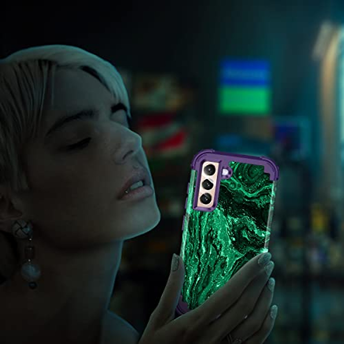 Miqala for Galaxy S21 5G Case with 2 Camera Lens Protector,Glow in The Dark Three Layer Shockproof Heavy Duty Full Body Protective Case for Samsung Galaxy S21 5G,Deep Purple