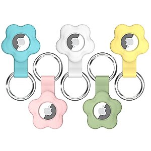 Meokkaebi 5 Pack Airtag Holder for Apple AirTag,Silicone Airtag Case with Anti-Lost Key Ring,Flower Protective AirTag Keychain,Airtag Accessories for Pets,Keys,Backpacks(Multiple Colors)