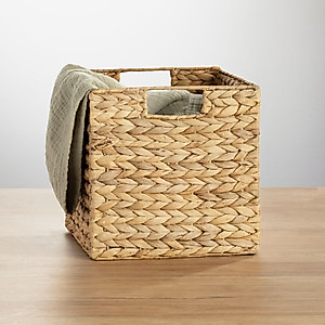 mDesign Woven Hyacinth Durable Closet Storage Organizer Basket Bin - for Cube Furniture Shelf Organizing in Bedroom, Bathroom, Office - Holds Clothes, Blankets, 2 Pack - Natural