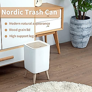 Small Trash Can with Lid, Boho Plastic Garbage Can with Push Button, Waste Basket with 5 Rolls Garbage Bags, Slim Dog Proof Bedroom Garbage Bin, Bathroom Trash Can for Home, Living Room, Office