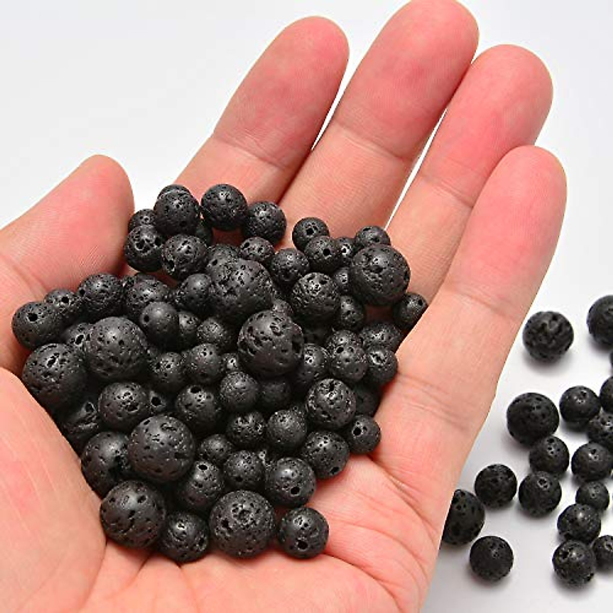 NCB Natural Stone Beads 100pcs 8mm Round Black Volcanic Lava Genuine Real Stone Beading Loose Gemstone DIY Charm Smooth Beads for Bracelet Necklace Jewelry Making (Black Volcanic Lava, 8mm 100Beads)