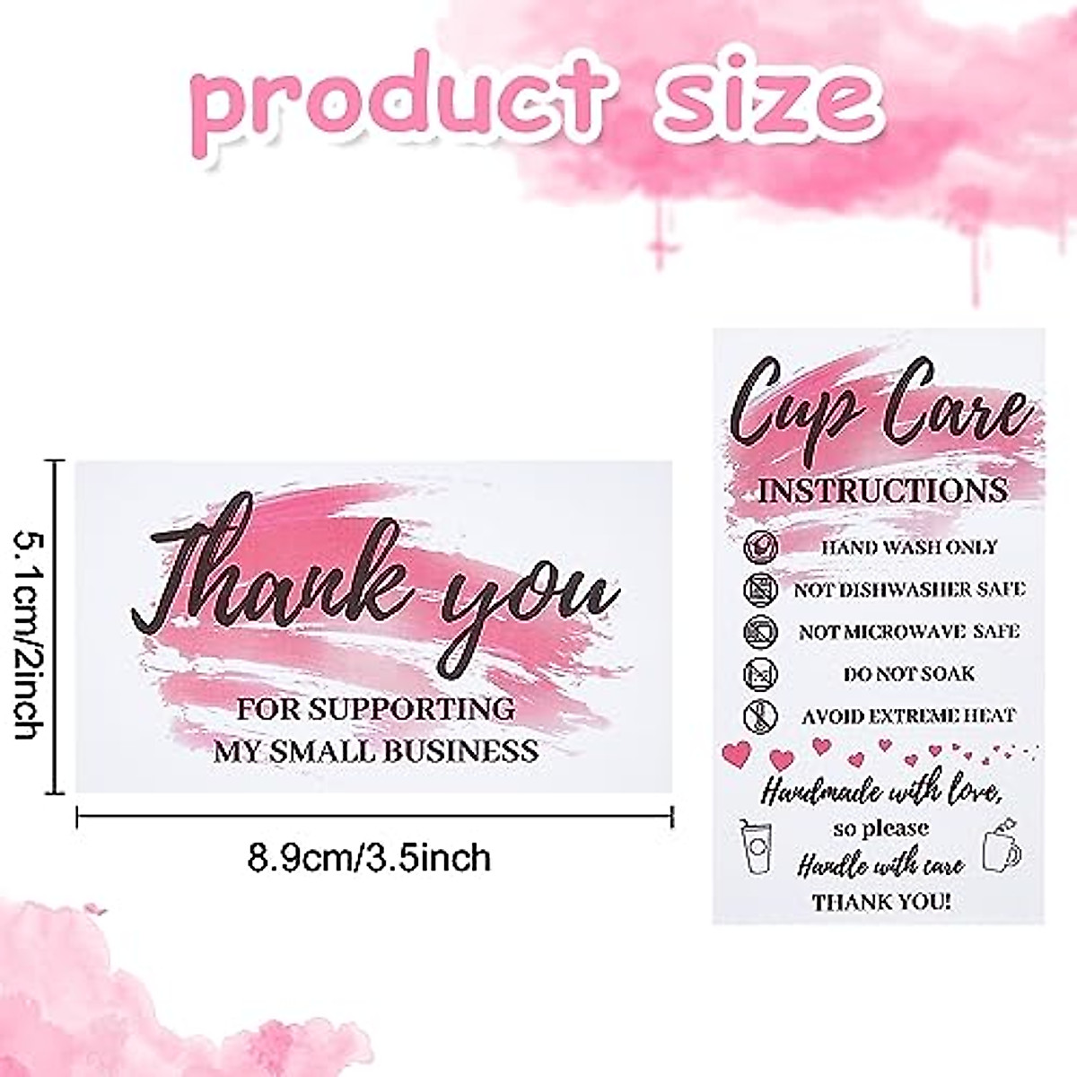 ‎PLIGREAT Tumbler Cup Cards, Double Sided Tumbler Care Instructions Cards Cups Care Cards Pink Thank You Card Customer Direction Cards for Mugs Online Shop Owner Gift Package Insert Card (120 Pack)