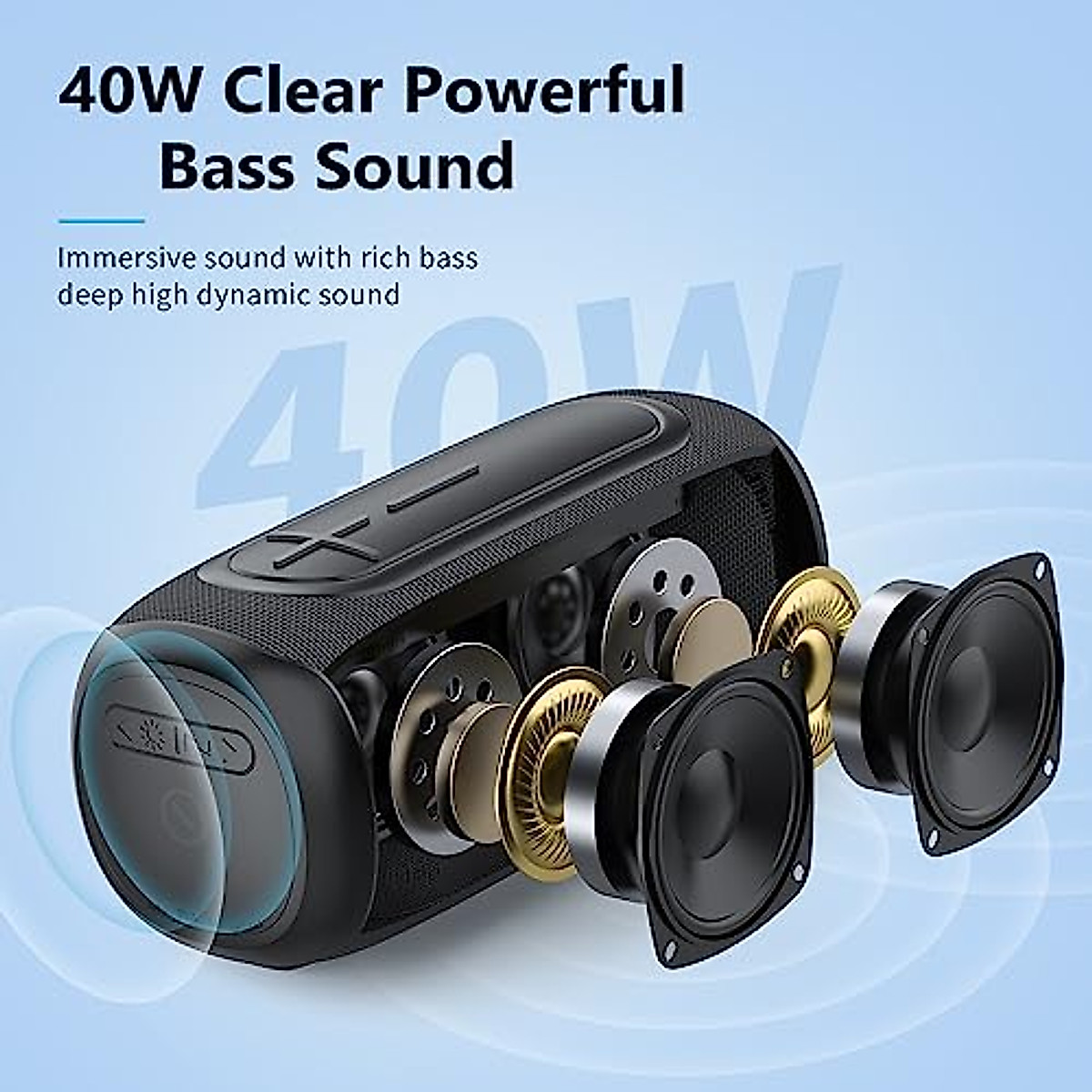 AWEI Loud Bluetooth Speakers, 40W Deep Bass Portable Wireless Speaker, Build-in MIC, IPX7 Waterproof with Dynamic RGB Light, Outdoor Bluetooth Speaker Via Bluetooth 5.3/3.5mm Aux-in/TF Card Connection