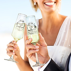 ROXBURGH 10th Wedding Anniversary Champagne Flutes Gifts Set of 2, 10th Anniversary Decorations 7 OZ Crystal Champagne Glasses, Wedding Gifts, Couples, Parents Anniversary