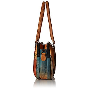 Anna by Anuschka Satchel Handbag-Leather, Butterfly Glass Painting