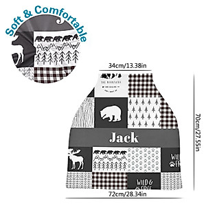 Personalized Baby Car Seat Cover for Boys Girls, Custom Nursing Covers for Breastfeeding with Name, Infant Stroller Cover, Baby Carseat Canopy for Newborn, Multiuse Car Seat Canopies, Woodland Theme