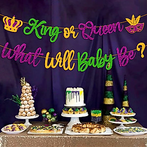 King Or Queen What Will Baby Be Banner Mardi Gras Gender Reveal Decoration Carnival Fleur De Lis Shrove Fat Tuesday New Orleans Masquerade Theme Baby Shower Party Supplies