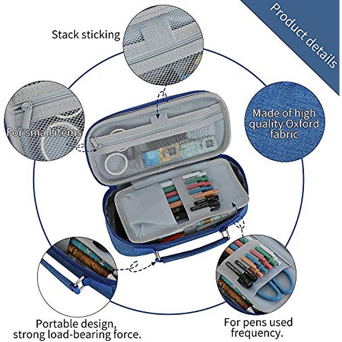 Pencil Case Pen Bag, RUMANLE Pen Bag Big Capacity Canvas Makeup Pouch Bag Case Pencil Holder Practical Students Stationery with Double Zippers Durable for School & Office Supplies - (Empty- Grey)