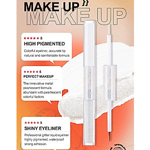 BestLand 2 in 1 Matte Glitter Liquid Eyeliner Set Rainbow Colorful Neon Eyeliner Pencil Pigmented Waterproof Smudgeproof Long Lasting Korean Eye Glitter Christmas Makeup Gift Kit for Women (2 in 1 Set A)