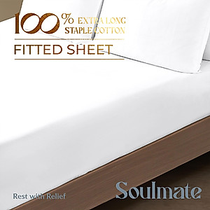 Mayfair Linen 100% Cotton Fitted Sheet Twin Size - 500 Thread Count 16" Deep Pocket Twin Fitted Sheet Only, Soft Cooling Sateen Weave Elastic Bottom Sheet, Fits College Dorm Mattress, Teens - White