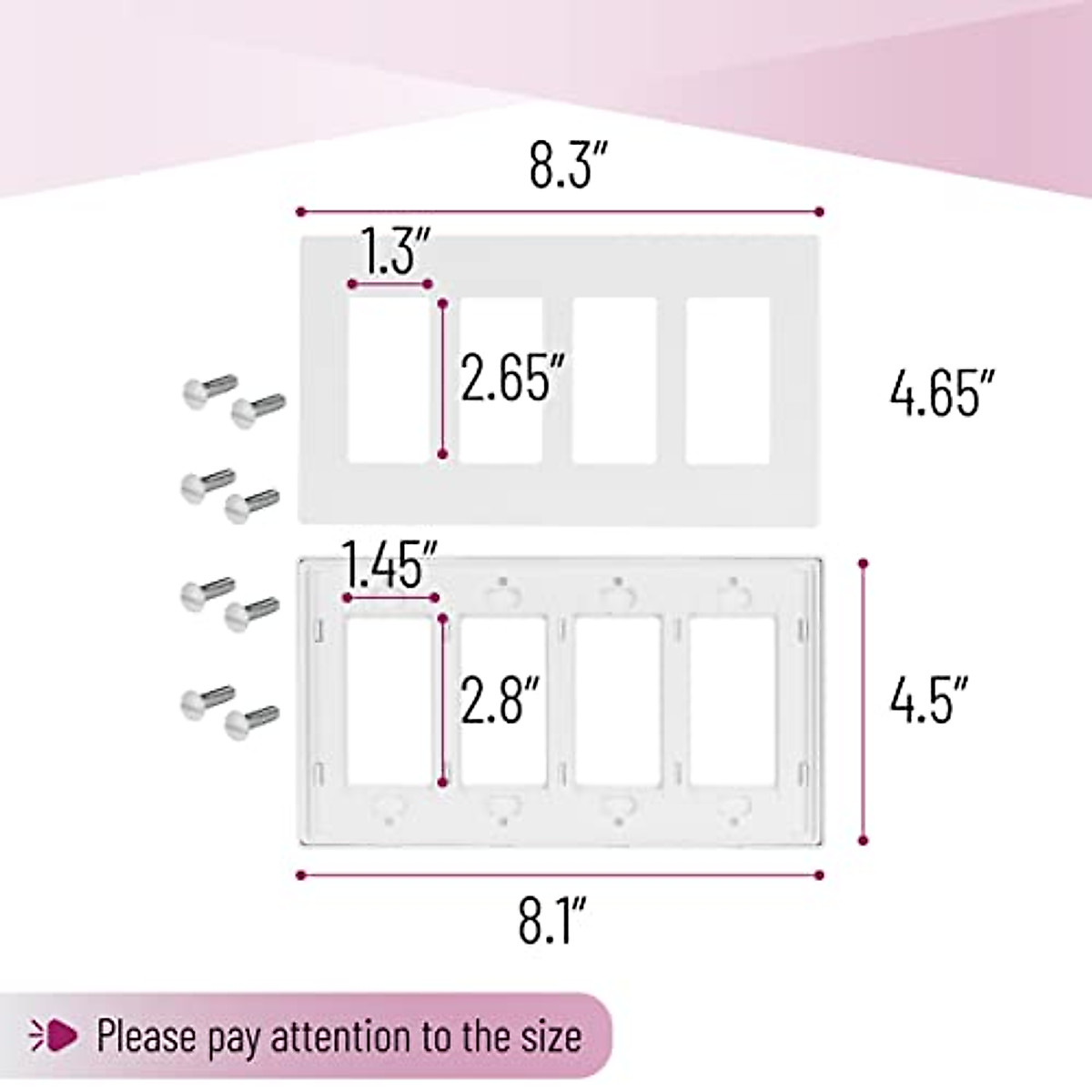 Bates- Screwless Decorator Wall Plates, 4 Gang Wall Plate, Decorator Wall Plate, Outlet Covers, Wall Plates, White Outlet Covers, 4 Gang Screwless Wall Plate, Screwless Wall Plate.