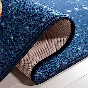 Safavieh Kids Playhouse Collection Machine Washable Slip Resistant 5'5" x 7'7" Navy/Gold KPH253N Outer Space Sun Playroom Nursery Bedroom Area Rug