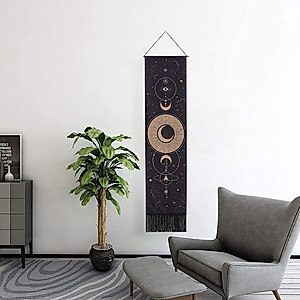CALIDAKA Moon Phase Tapestry,Moon Stars Tapestry,Starry Sky Tapestry,Moonlit Garden Tapestry,Linen,Modern Home Decor(White)