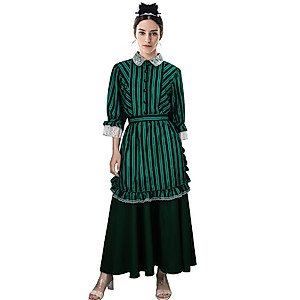 FOGHORN Women Haunted Mansion Costume Cast Member Maid Apron Dress with Headwear Halloween Ghost Cosplay Outfit (M)