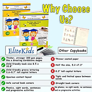 Premium Edition 21.5X27.5 cm EliteKids Large Magic Practice Copybook for Kids Alphabet + Sight Words 2-set, Kindergarten Magical Handwriting Workbooks, Tracing Letters for Kids Ages 3-5 Copy Book.