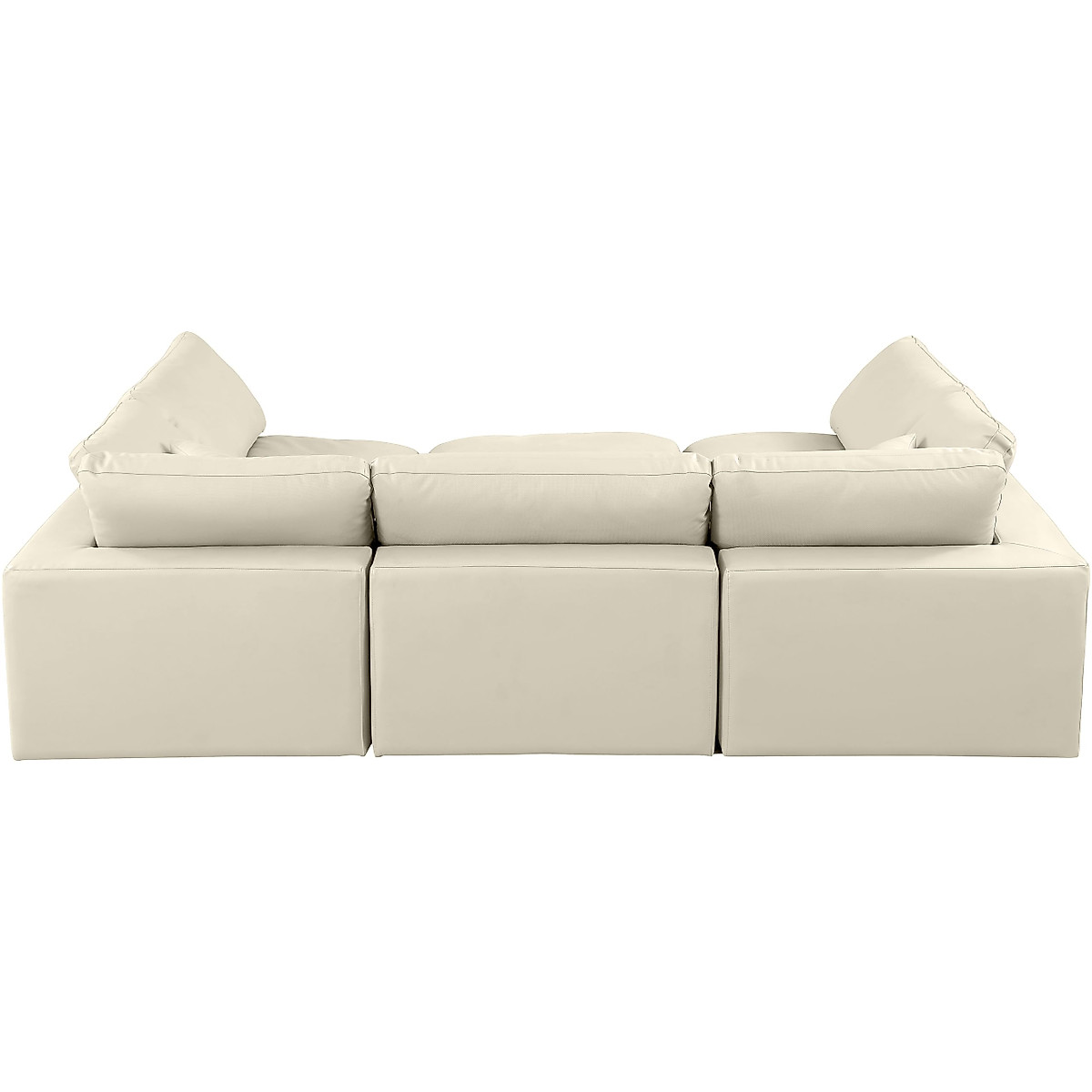 Meridian Furniture 188Cream-Sec6C Comfy Collection Modern | Contemporary Upholstered Modular Sectional, Soft Cream Vegan Leather, Fiber-Filled, 119" W x 79" D x 34.5" H, Cream