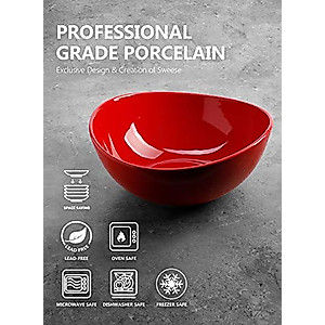Sweese 125.104 Porcelain Bowl - 64 Ounce for Cereal, Salad and Popcorn - Set of 1, Red
