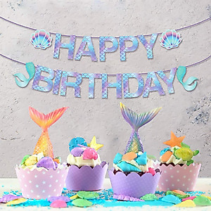 Anor WishLife Sparkle Mermaid Birthday Banner,Mermaid Banner,Mermaid Party Supplies,Little Mermaid Birthday Decoration for Girls,Boys,Kids,Home,Classroom,Baby Showers,1st Birthday