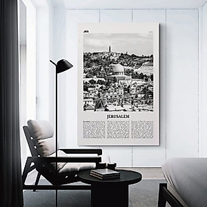Jerusalem Print Black And White, Jerusalem Wall Art, Jerusalem Poster, Jerusalem Photo, Jerusalem De Print Canvas Poster Bedroom Decor Sports Landscape Office Room Decor Gift 12x18inch(30x45cm)