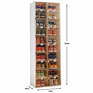 MAYIBOX Shoe Cabinet 2-20 Grid Stackable Transparent Folding Shoe Box Plastic Storage Box Storage 2-40 Pairs of Shoes (2 Rows 20 grids)