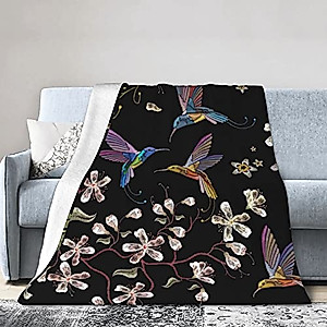 TEIKKIOP Hummingbird Flannel Blanket for Boys Girls Teens Soft Warm Throw Blanket for Home Office Bedroom 60 X 50 Inches