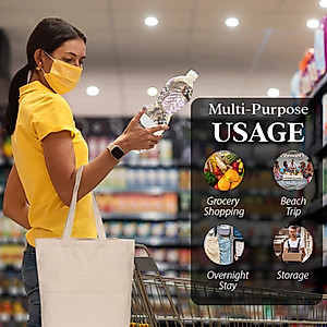 JUCOS Reusable Blank Tote Bags - 5 Pack Convenient Spacious 100% Cotton Grocery Bag With LONG Handles For Daily Essentials | 5Oz Lightweight And Eco-Friendly For Multi-Purpose Use 13X14 Inch