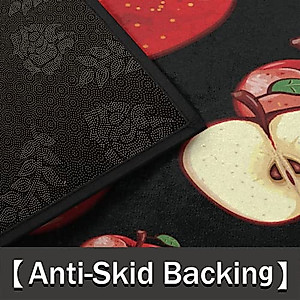 AMELIA SHARPE Welcome Half Round Door Mat Red Apples Fruit Black Washable Home Kitchen Art Restaurant Office Floor Mats Non Slip and Durable Doormats Decor 18x30 Inch