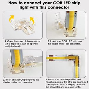 RGBZONE 12Pcs 2Pin L-Shaped COB LED Connectors 8mm Strip to Strip Solderless Corner Connector for 2pin 8mm COB LED Strip Lights