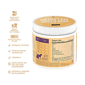Natural Rapport Dog Skin and Coat Supplement - The Only Skin and Coat Soft Chews Dogs Need - 120ct Treats That Contain Salmon Oil and Omegas 3, 6, & 9 for a Healthy Coat