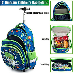 Egchescebo School Bags Kids Rolling Dinosaur Backpack for Boys Luggage Suitcase With Wheels Trolley Wheeled Backpacks for Boys Travel Bags 3PCS Cat Backpack With Lunch Box Blue