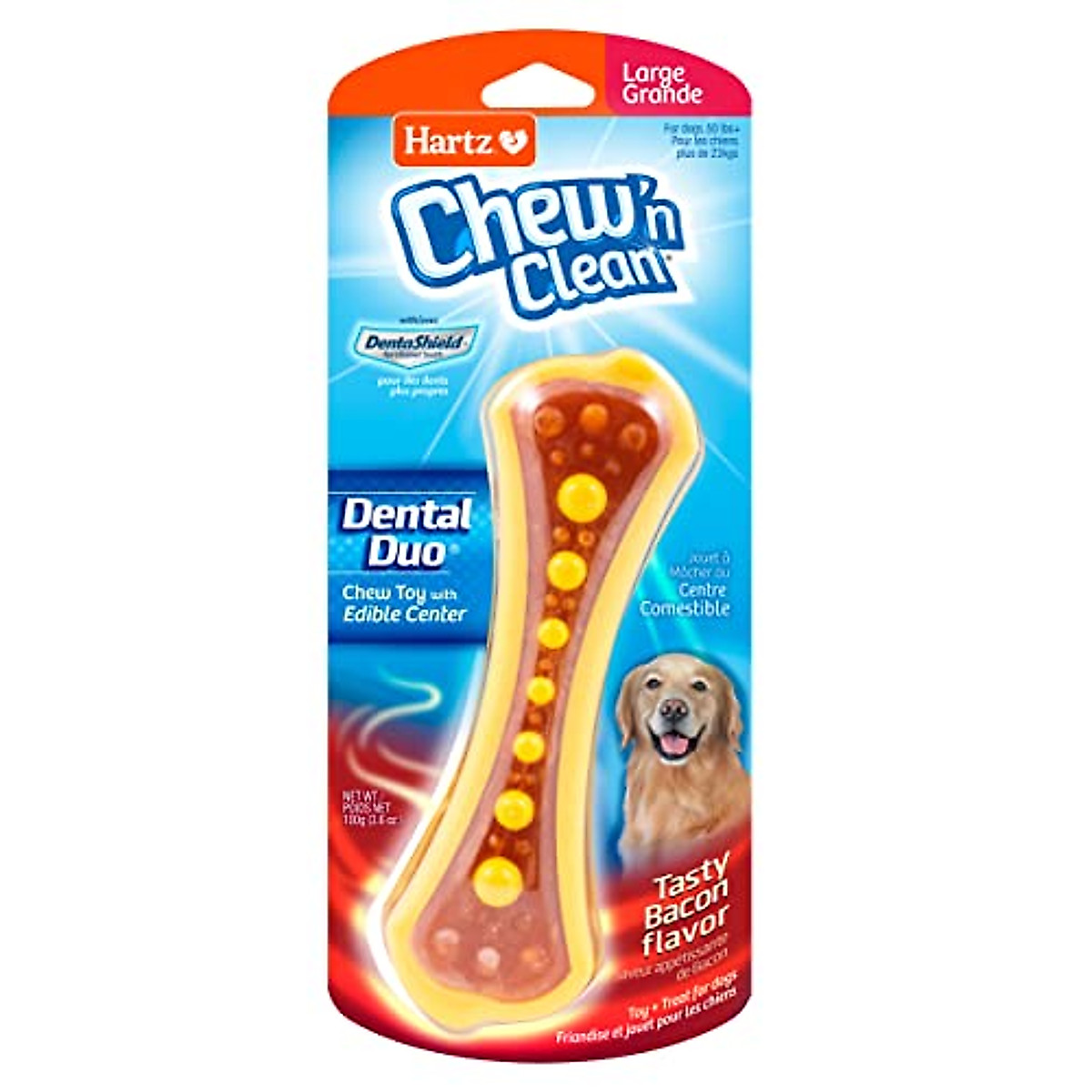 Hartz Chew 'n Clean Dental Duo Bacon Flavored Dental Dog Chew Toy and Treat - Large, Colors may vary