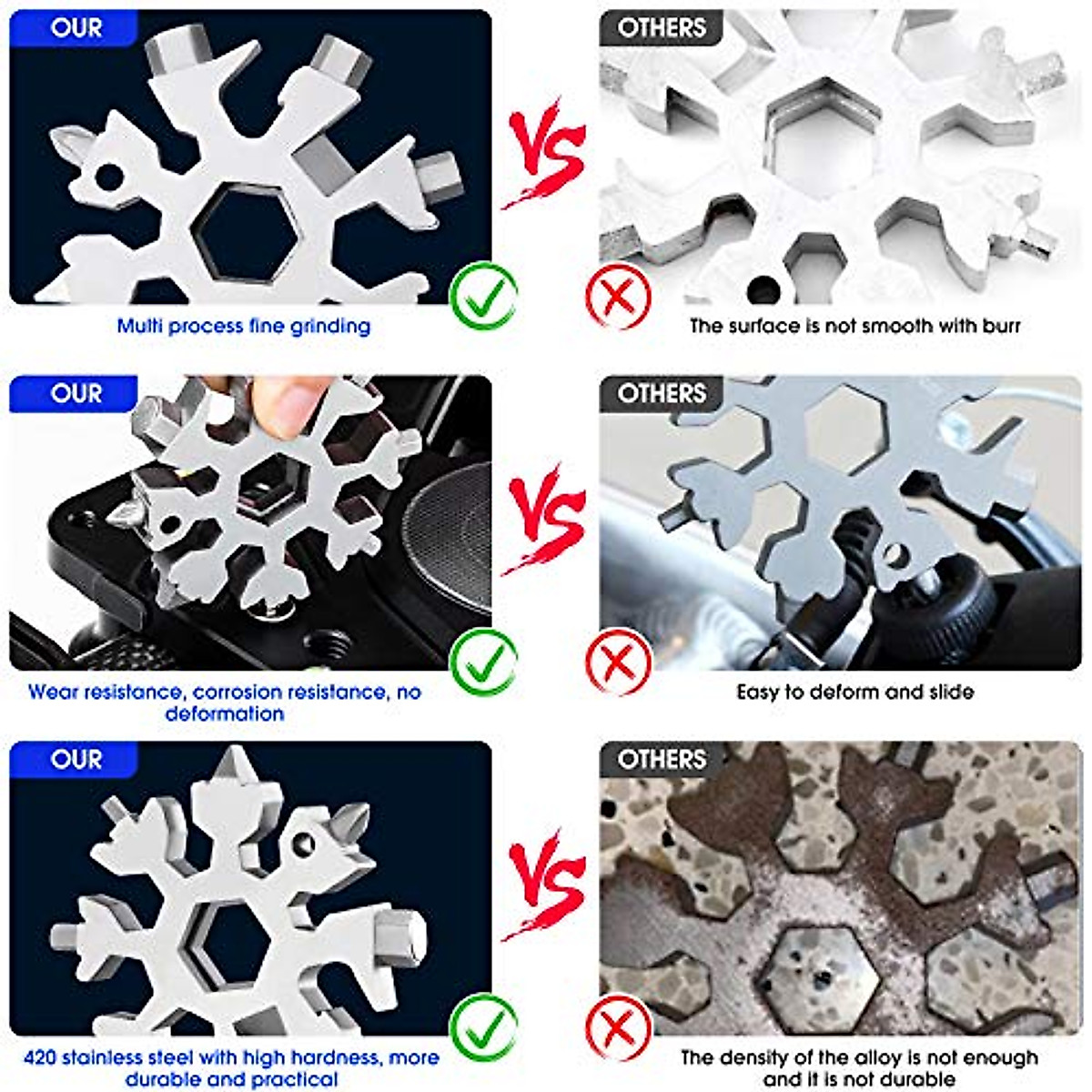 Gifts For Men Fathers , Gifts For Dad 18-in-1 Snowflake Multi Tool Snowflake Tool Stainless Steel multitool for Men Women Outdoor Travel Camping Adventure Tools(Black 2pcs)