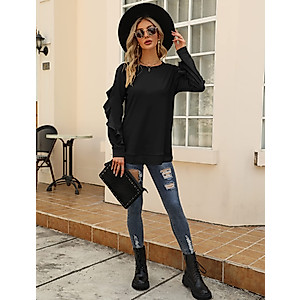 Saloogoe Womens Sweatshirt Ruffle Long Sleeve Tops Fall Clothes Black M