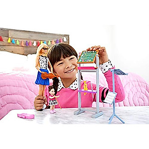 Barbie Music Teacher Doll, Blonde, and Playset with Flipping Chalkboard, Brunette Student Small Doll and 4 Musical Instruments, Career-Themed Toy for 3 to 7 Year Old Kids​​​