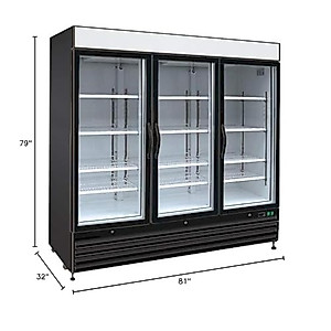 Kratos Commercial Diplay Refrigerator - Swing Glass 3-Door Merchandiser, 81" W, 72 Cu Ft, Black (69K-811)