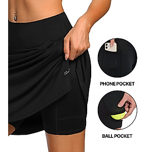 ChinFun 20" Knee Length Skorts Skirts for Women Tennis Athletic Running Golf Skirt with Pockets Black XL