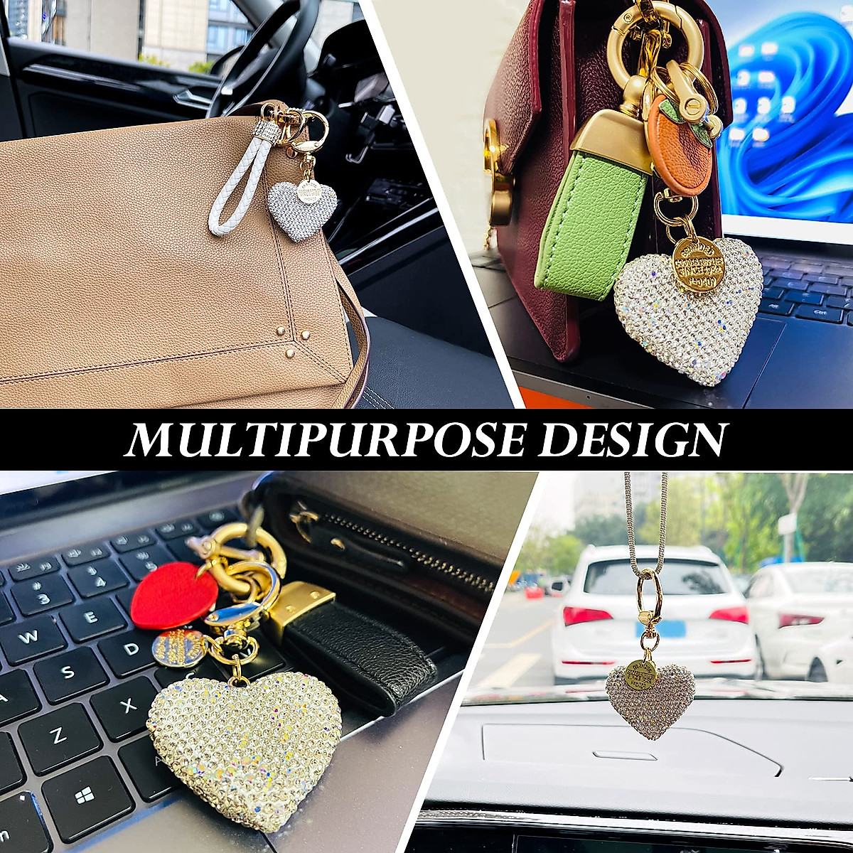 TX-INNO AUTO Crystal Car Keychain for Women with Sparkly Rhinestone Heart Shape Keychains Accessories, Cute keychain for Girls, Birthday Christmas Easter Valentines Day Mothers Day Gifts
