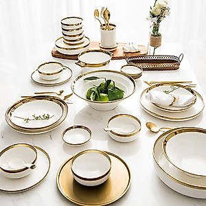Fine Dinnerware Set,Gold Halo White Porcelain Dinnerware Set, Complete Ceramic Plates and Bowls Sets, Modern Creativity Vintage Round High Class Dishes Set, Luxurious Mellow Dinnerware Dish Set,20PCS