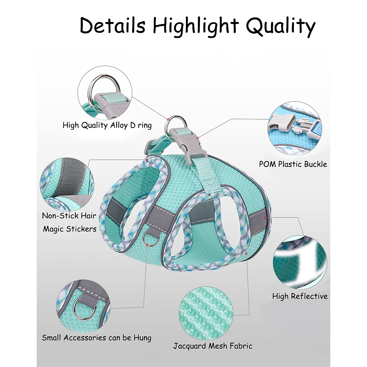 Petank Green Dog Harness (XS), No Pull, Puppy Harness and Leash Set, Jacquard Mesh, Easy Walk Dog Harness for Small Medium Dogs, Reflective Strip, Training, Running, Walking