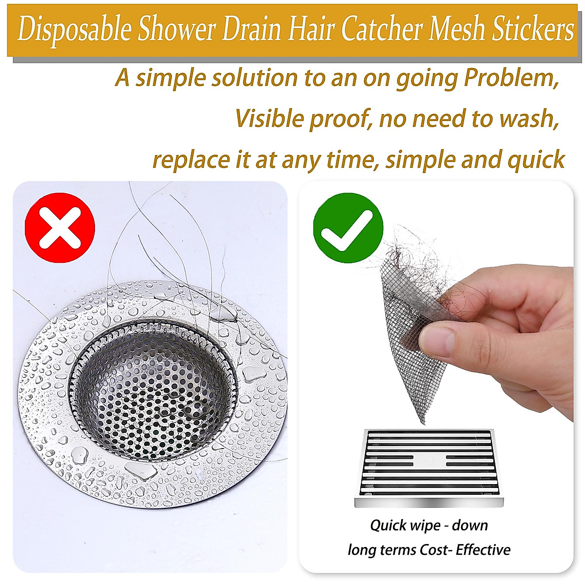 Disposable Shower Drain Hair Catcher - Cutable Shower Drain Hair Catcher Mesh Stickers for Any Length, Suitable for Bathroom, Bathtub, Kitchen (1 Pack)