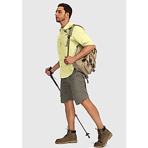 Men's Fishing Shirts with Zipper Pockets UPF 50+ Lightweight Cool Short Sleeve Button Down Shirts for Men Casual Hiking(Sunlit, Large)