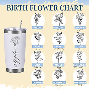 Personalized Tumblers Custom 20oz Insulated Coffee Cups Birth Flower Cup with Names Lids and Straws Customized Engraved Stainless Steel Mug Cups for Women