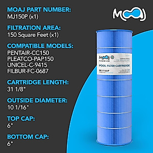 MOAJ Premium Pool Filter Replaces Pentair CC150, Clean and Clear 150, CCRP150, R173216, 160317, 160355, Predator 150, PAP150, Filbur FC-0687, C-9415 | 31 1/8" x 10 1/16" | Asepsis-Infused Filtration