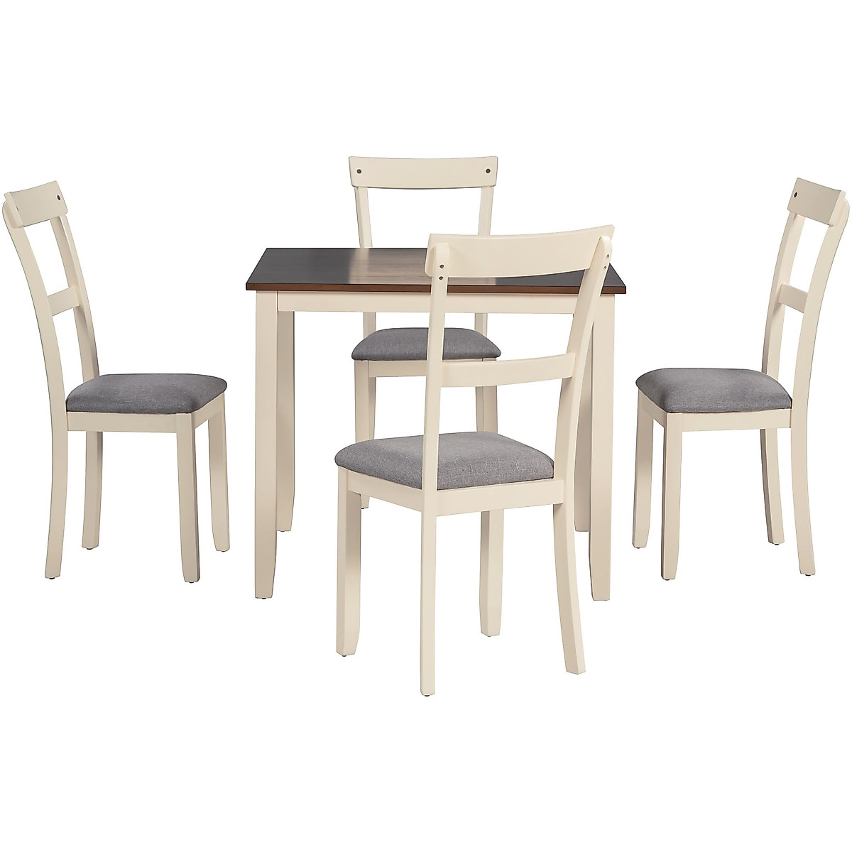 POCIYIHOME 5 Piece 5-Pc East-West Industrial 4 Excellent Chairs with Gray Cushion, Modern Kitchen Table Sets with Wood Legs for Dining Room, Retro Style, Brown+Cottage White