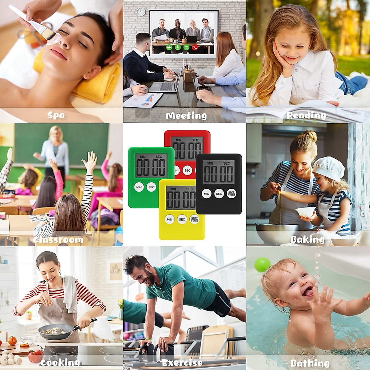 Kitchen Timer 4 PCS,Digital Magnetic Timers,4 Color Countdown Timer Classroom Stop Watches Alarm Clock for Teeth Kids Teachers Cooking Study Shower Desk Classroom Kitchen Home Gym