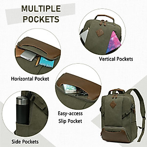 Kasqo Laptop Backpack 15.6 Inch Canvas Waterproof Anti Theft Business Travel College School Computer Bookbag Carry on Bag with USB Charging Port for Women Men, Black