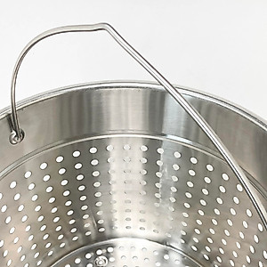 Bayou Classic 1144 44-qt Stainless Stockpot w/Basket Features Domed Vented Lid Heavy Welded Handles Perforated Stainless Basket Perfect For Low Country Boils Steaming Gumbo and Stews